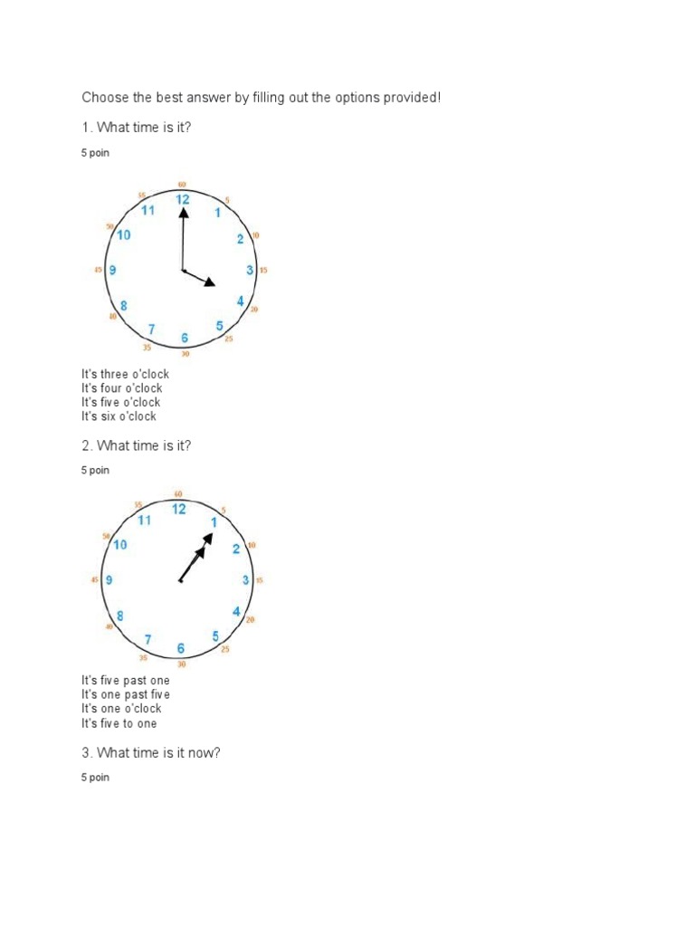 Determining the Time from Multiple Choice Questions | PDF