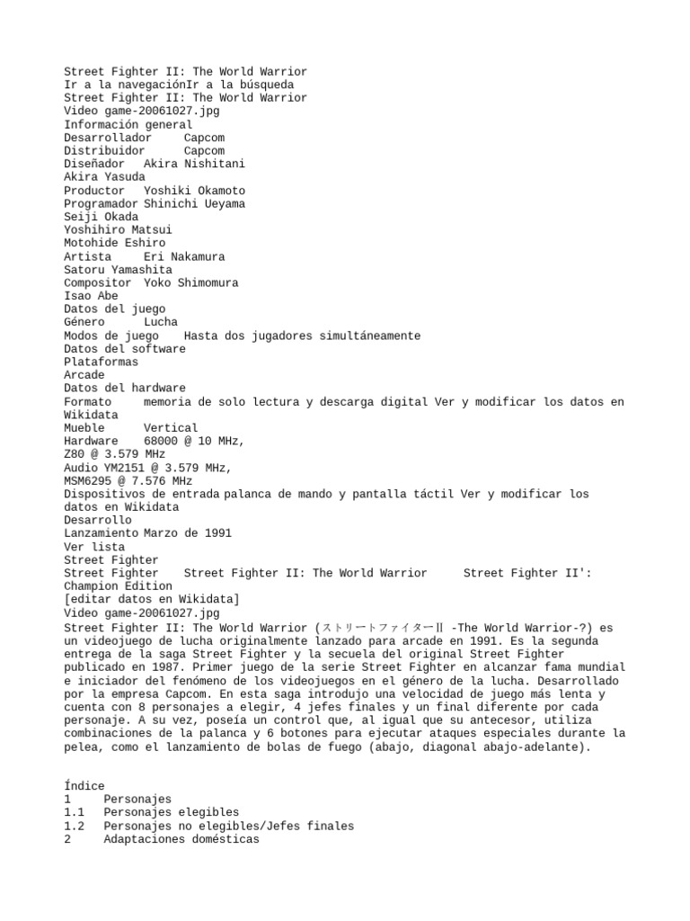 Street Fighter II. The World Warrior | PDF | Videojuegos