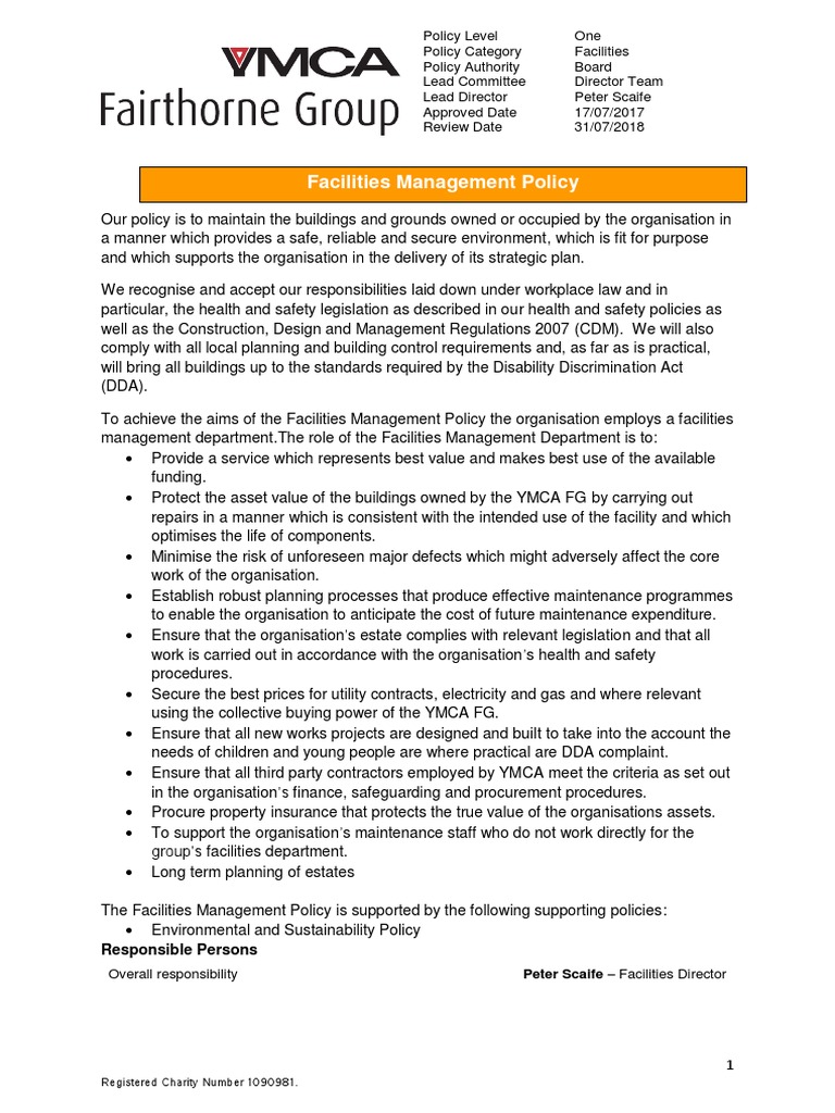 Facilities Management Policy Overview | PDF | Occupational Safety And ...