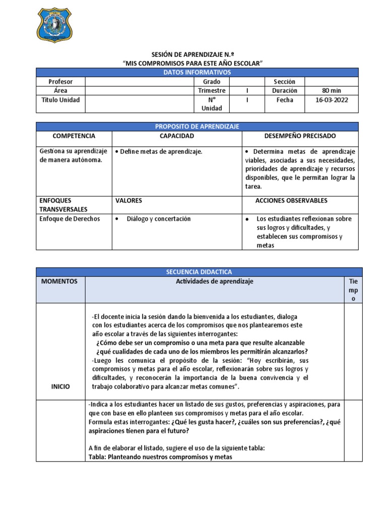 Sesión de Aprendizaje Mis Compromisos | PDF | Aprendizaje | Maestros