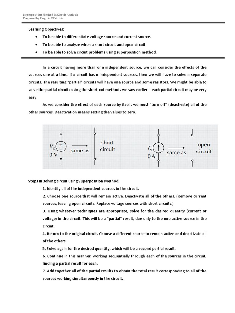 Superposition Method in Circuit Analysis Prepared by Engr. A.C.Patricio ...