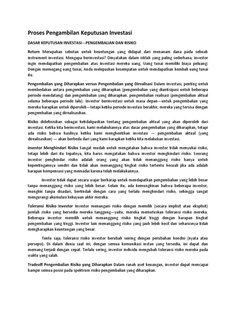 Memahami Proses Keputusan Investasi | PDF