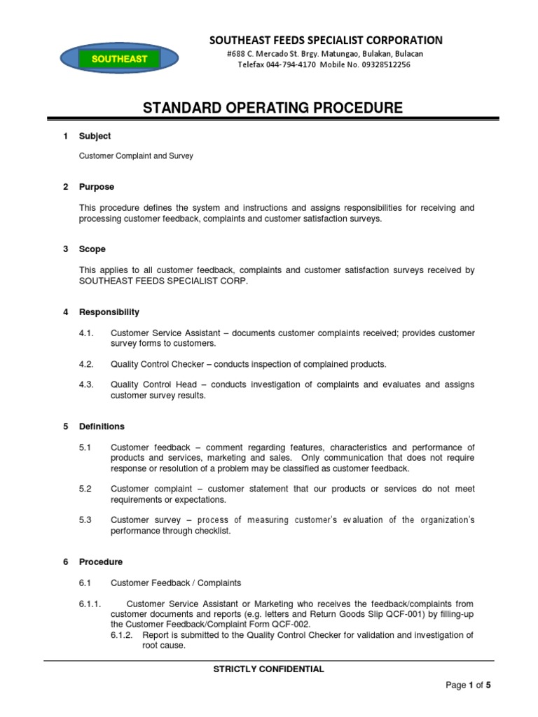 SOP - Complaint & Survey | PDF | Sales | Customer Satisfaction
