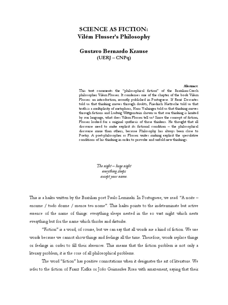 Science As Fiction: Vilém Flusser's Philosophy Gustavo Bernardo Krause ...