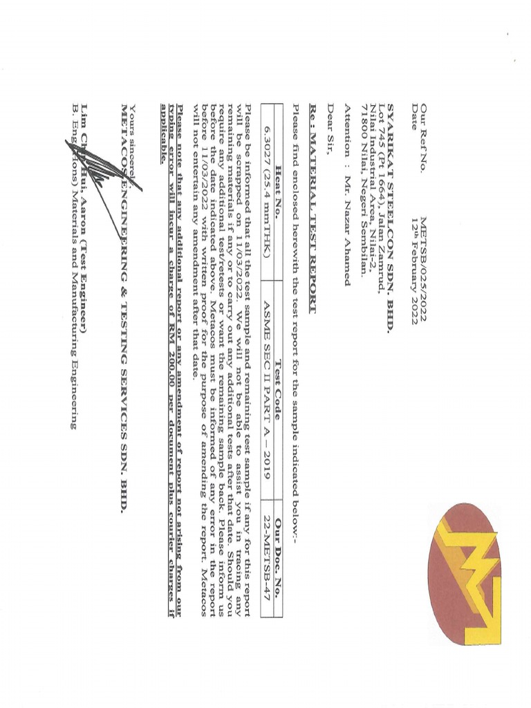 Material Test Report | PDF