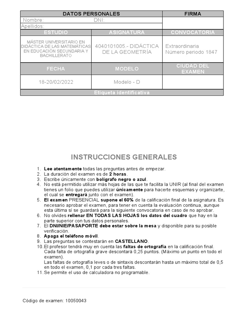 Examen | PDF | Prueba (evaluación) | Aprendizaje