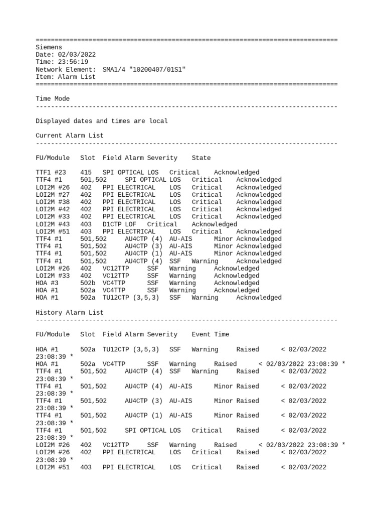 10200407-01S1 AlarmList | PDF