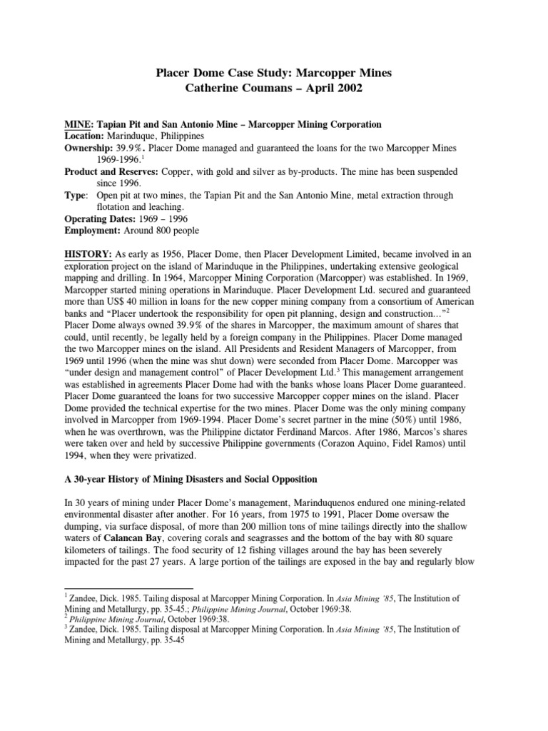 PD Case Study Marcopper | PDF | Mining | Dam