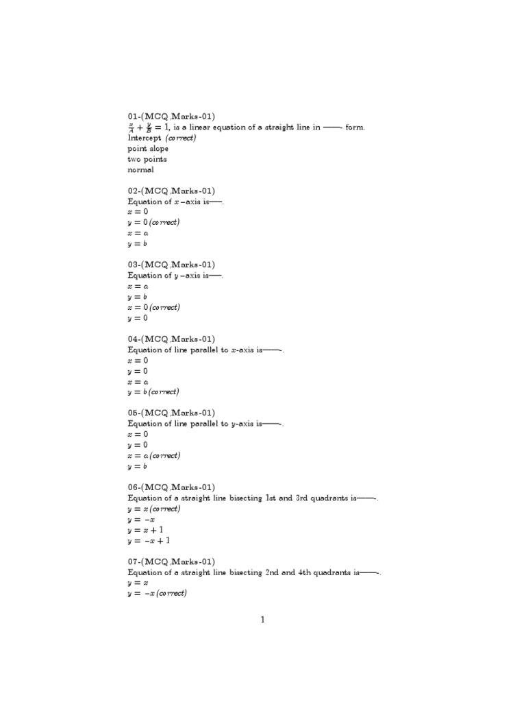 Linear and Quadratic Equations MCQs | PDF | Quadratic Equation | Algebra