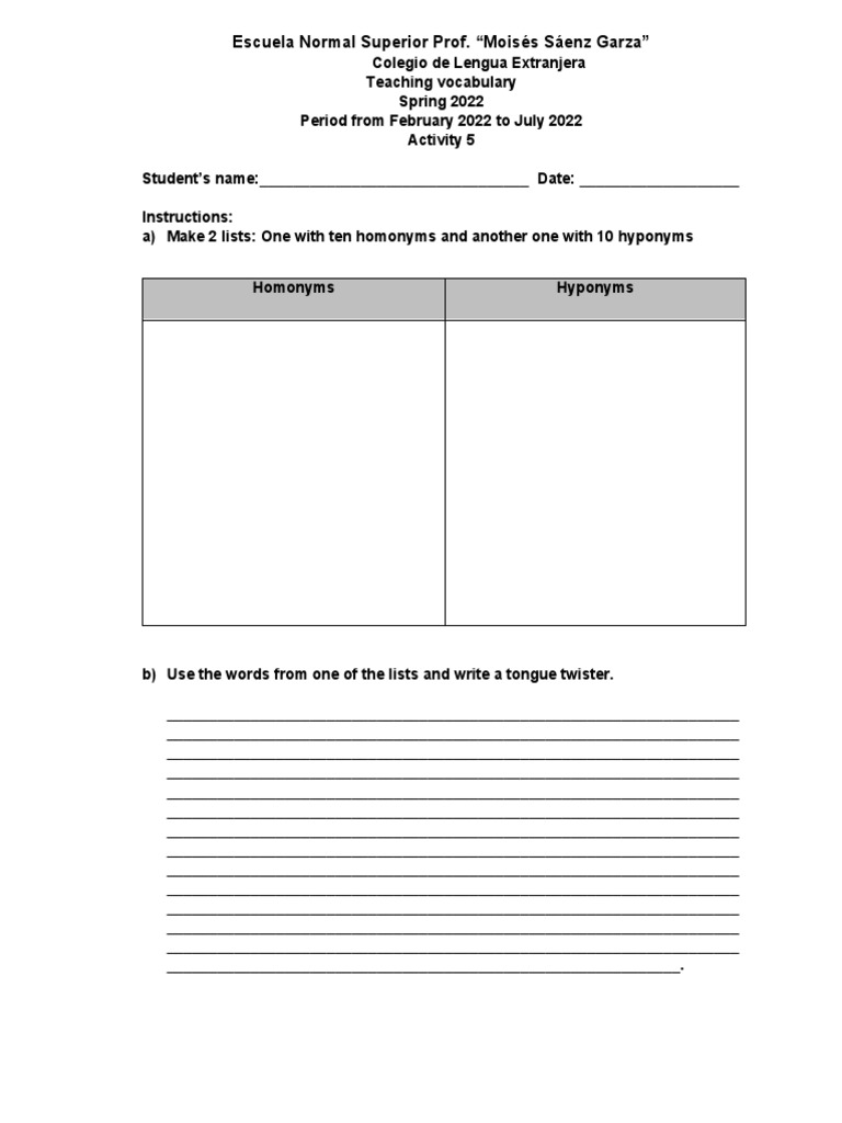 Activity 5-Homonym-Hyponymy March 7 | PDF