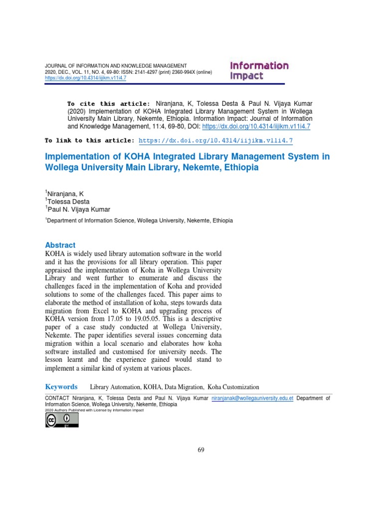 Implementation of KOHA Integrated Library Management System in Wollega ...