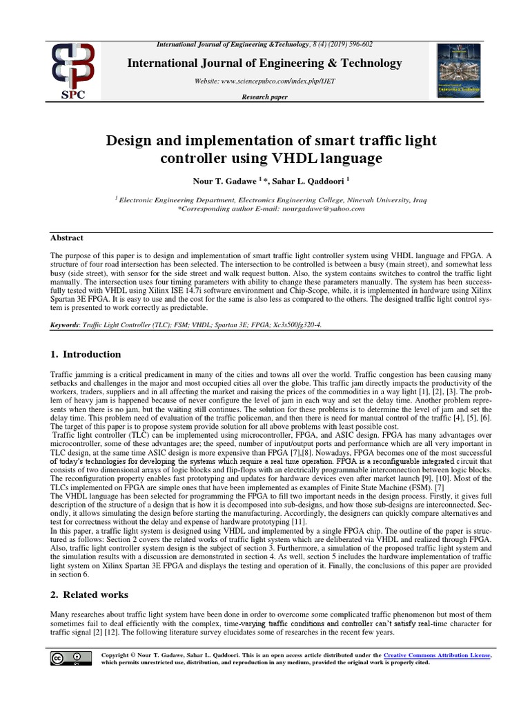 Design and Implementation of Smart Traffic Light Controller Using VHDL Language | PDF | Field ...
