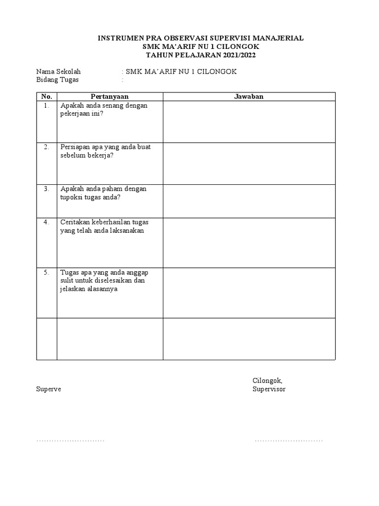 6-Dokumen Pra Dan Pasca Supervisi Manajerial | PDF