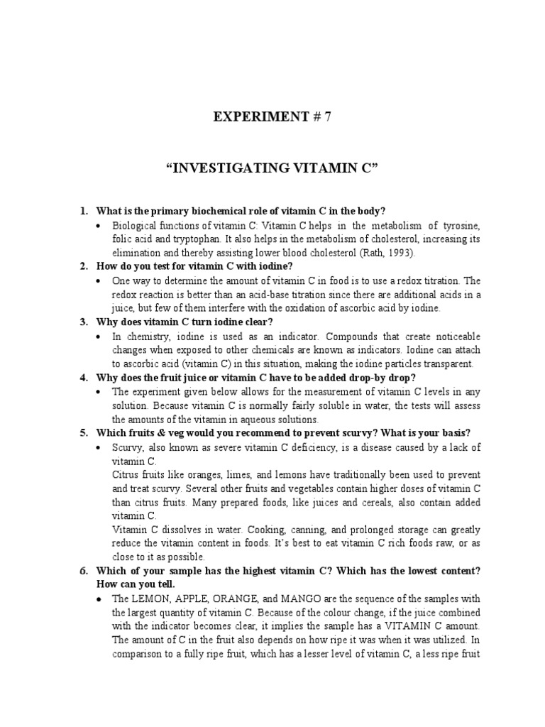 Experiment # 7 "Investigating Vitamin C" | PDF | Vitamin C | Vitamin