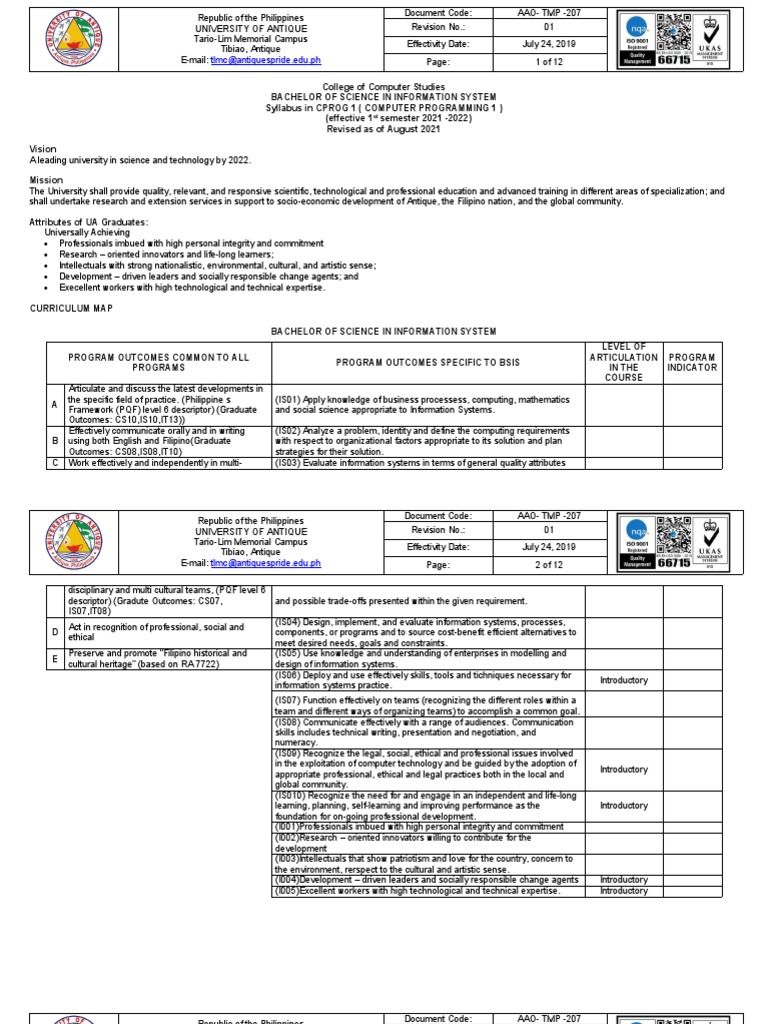 Syllabus CPROG 1 | PDF