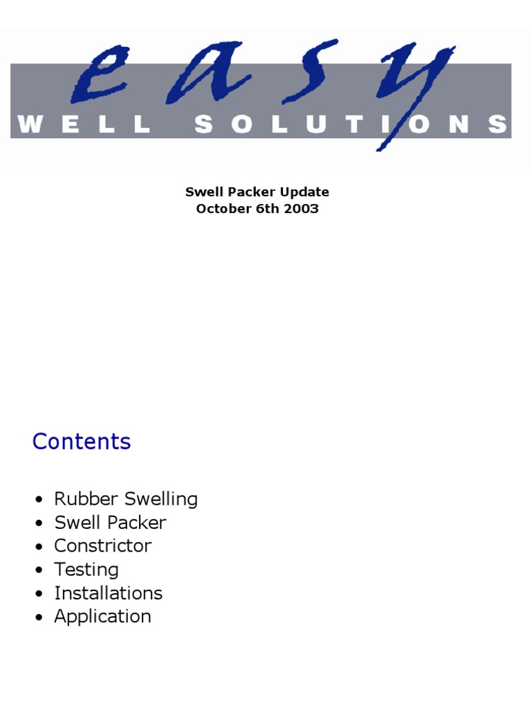 Swell Packer Update | PDF | Casing (Borehole) | Pipe (Fluid Conveyance)