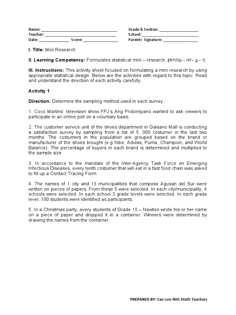 AS - Conducting Mini Research | PDF | Survey Methodology | Questionnaire