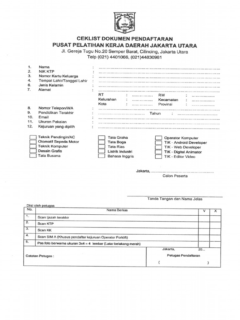 Form Pendaftaran Pelatihan | PDF