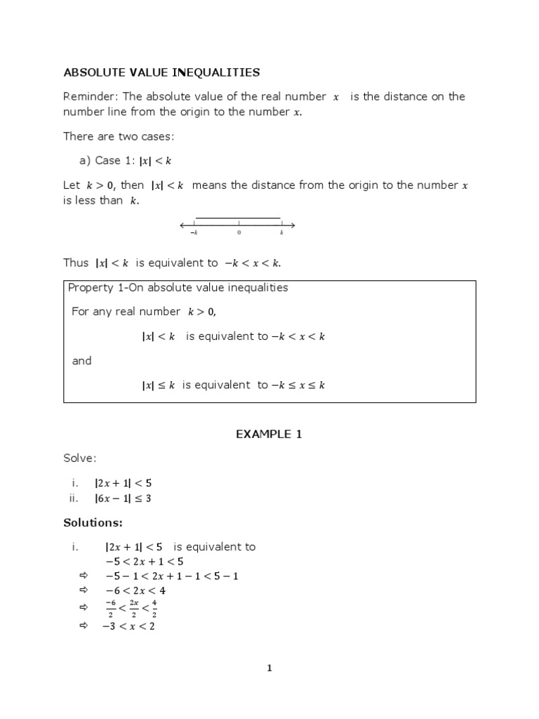Absolute Value Inequalities | PDF | Inequality (Mathematics) | Algebra