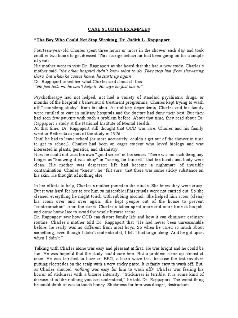 Case Studies/Examples "The Boy Who Could Not Stop Washing. Dr. Judith L ...