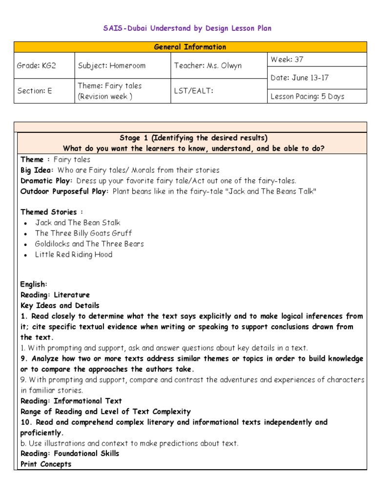 Fairy Tales Lesson Plan Breakdown | PDF | Syllable | Phonics