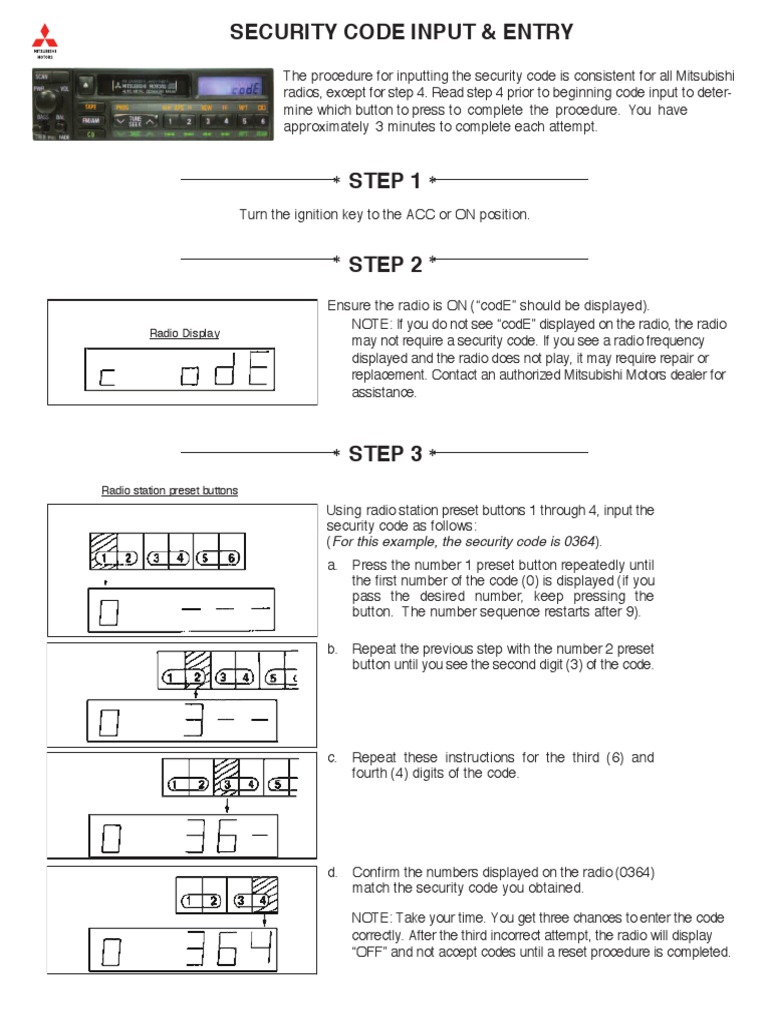 Entering Mitsubishi Radio Security Code | PDF | Radio | Telecommunications