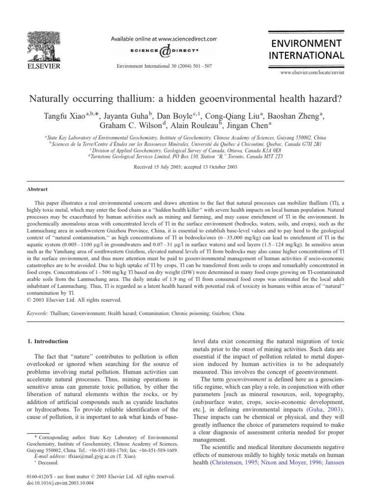 Naturally Occurring Thallium: A Hidden Geoenvironmental Health Hazard ...