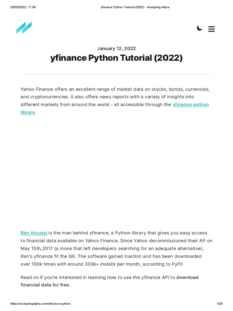 Yfinance Python Tutorial (2022) - Analyzing Alpha | PDF