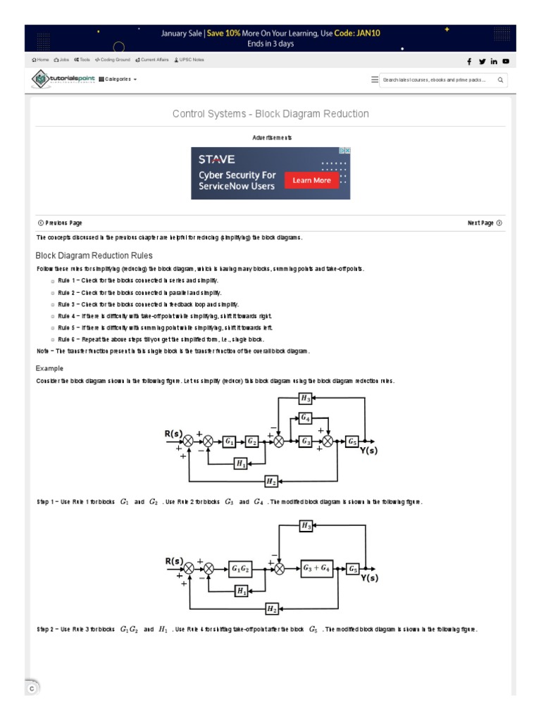 Control Systems Block Diagram Reduction Www-Tutorialspoint | PDF ...