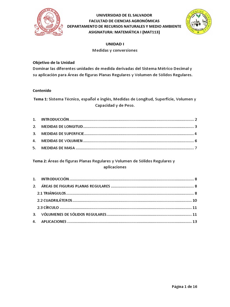 Medidas y Conversiones en Matemática I | PDF | Volumen | Triángulo