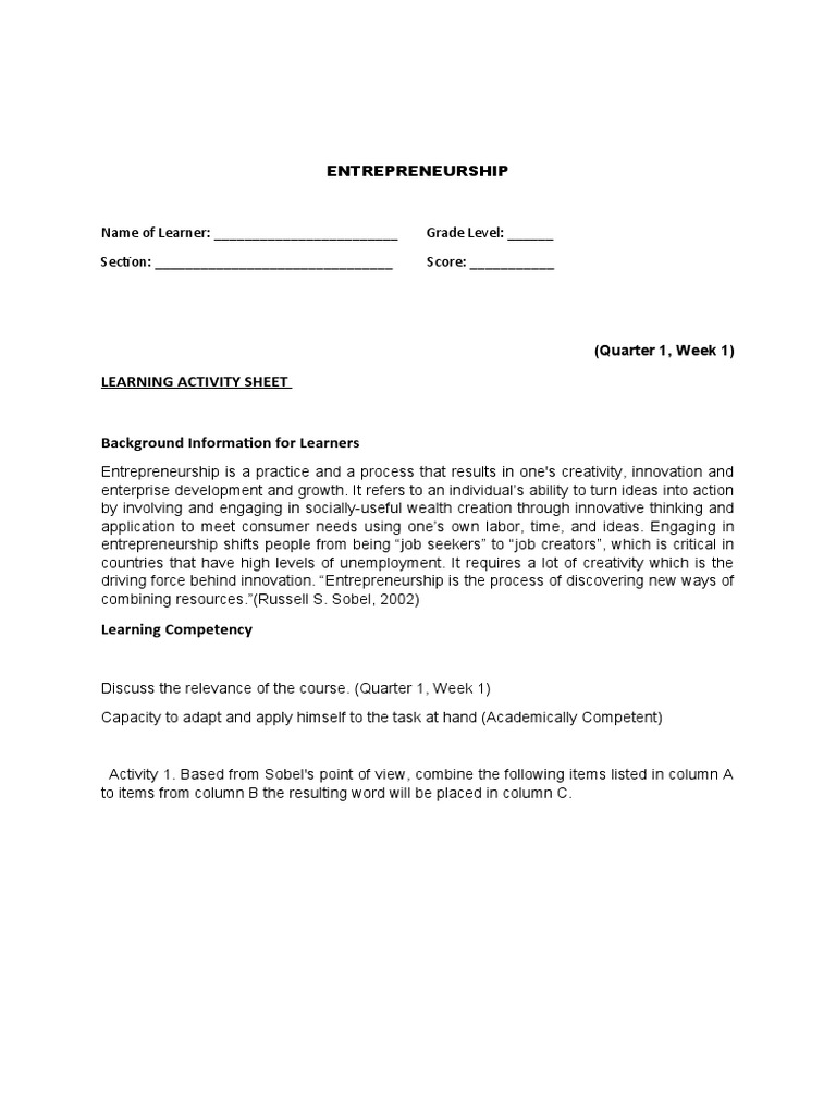 Entrepreneurship Module (G-12) | PDF | Marketing | Marketing Strategy
