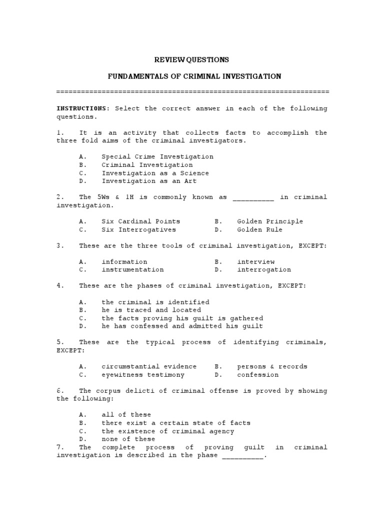 Review Questions Fundamentals of Criminal Investigation | PDF | Crime ...