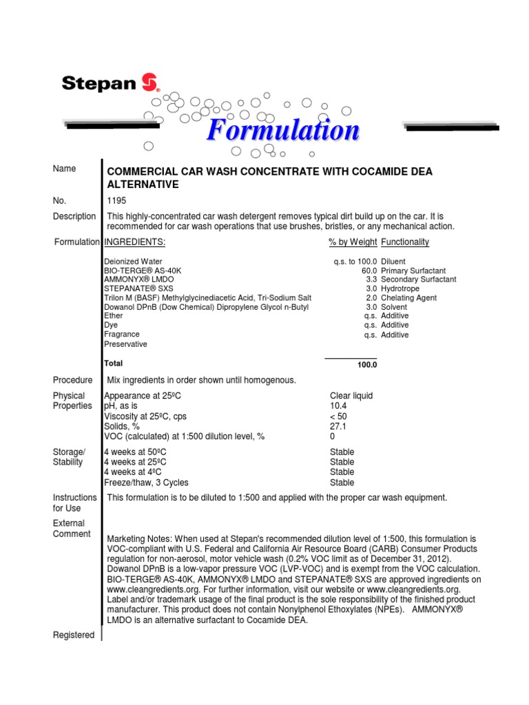 Stepan Formulation 1195 | PDF | Chemical Compounds | Chemistry