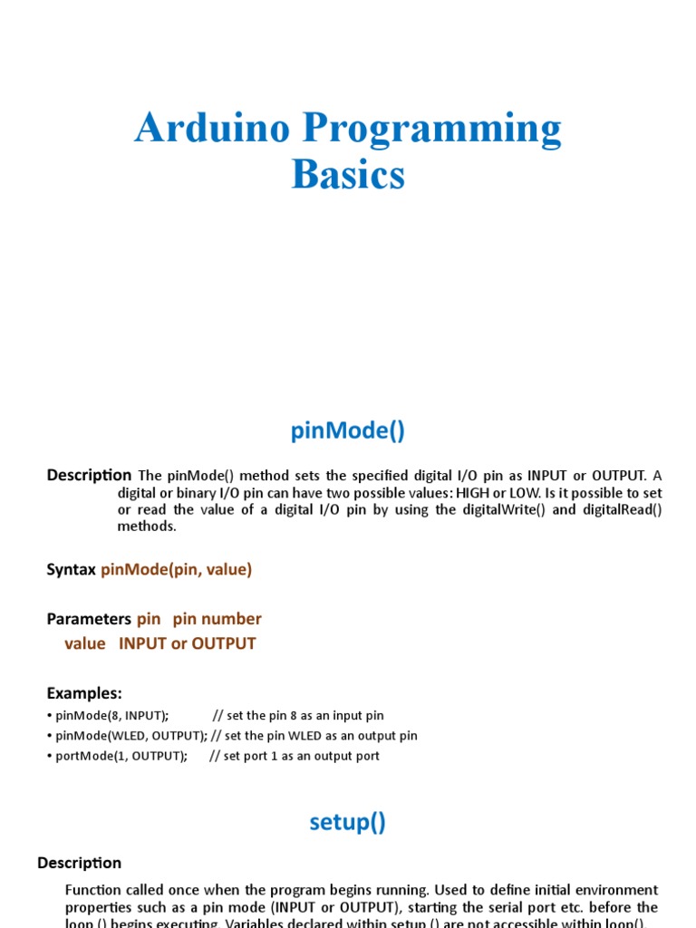Arduino Programming Basics | PDF | Parameter (Computer Programming) | Control Flow