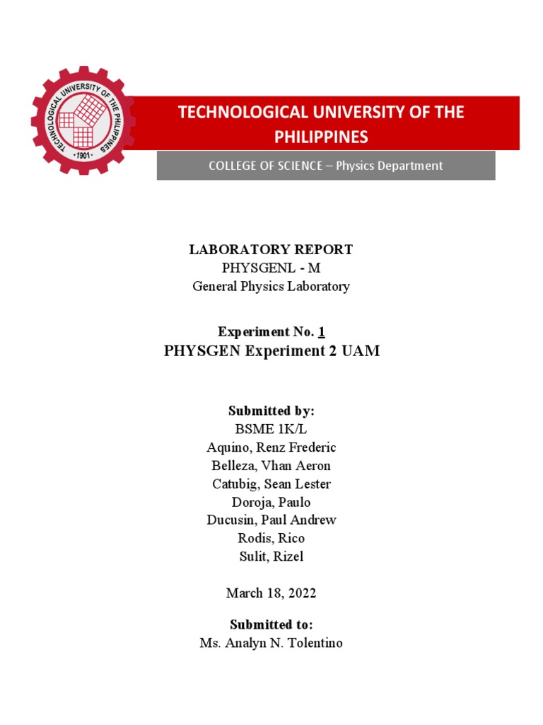 Technological University of The Philippines: PHYSGEN Experiment 2 UAM ...