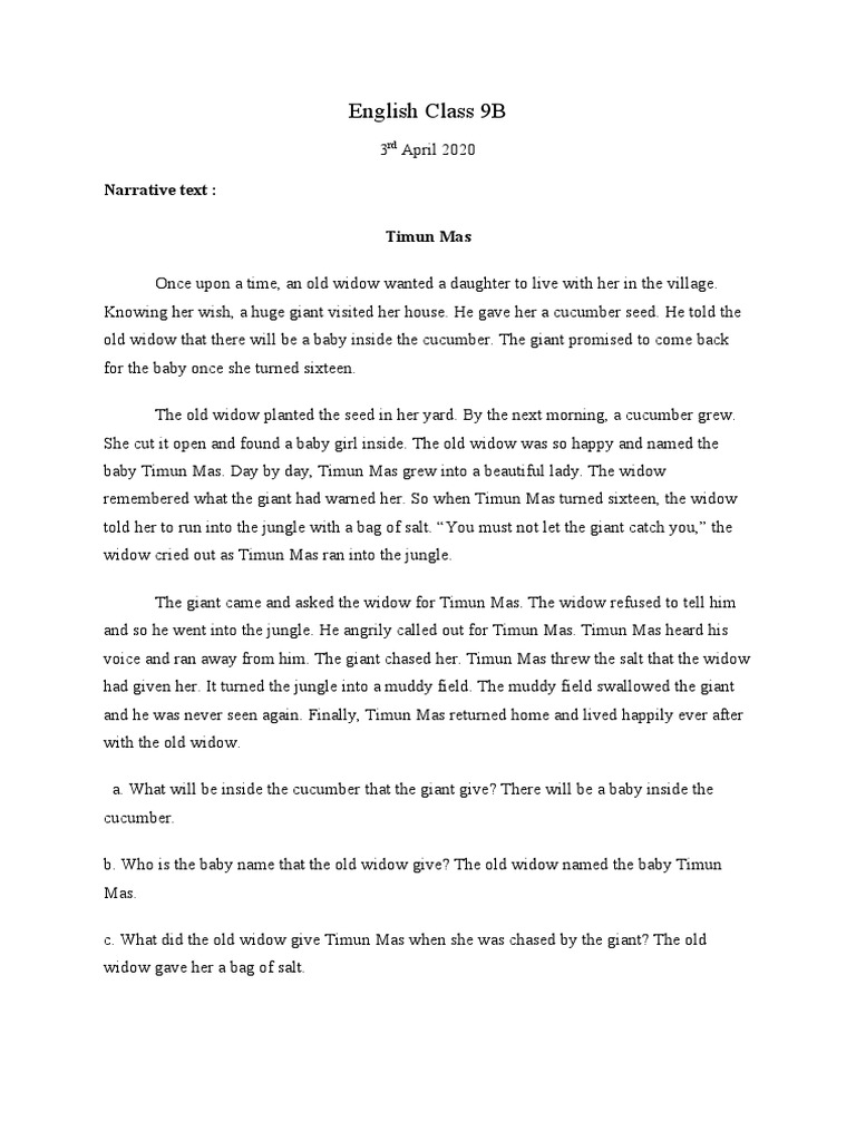 Timun Mas: A Tale for Class 9B | PDF | Skin | Epidermis