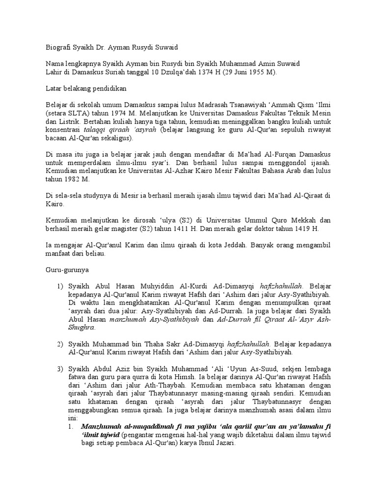 Biografi Syaikh Ayman Suwaid | PDF
