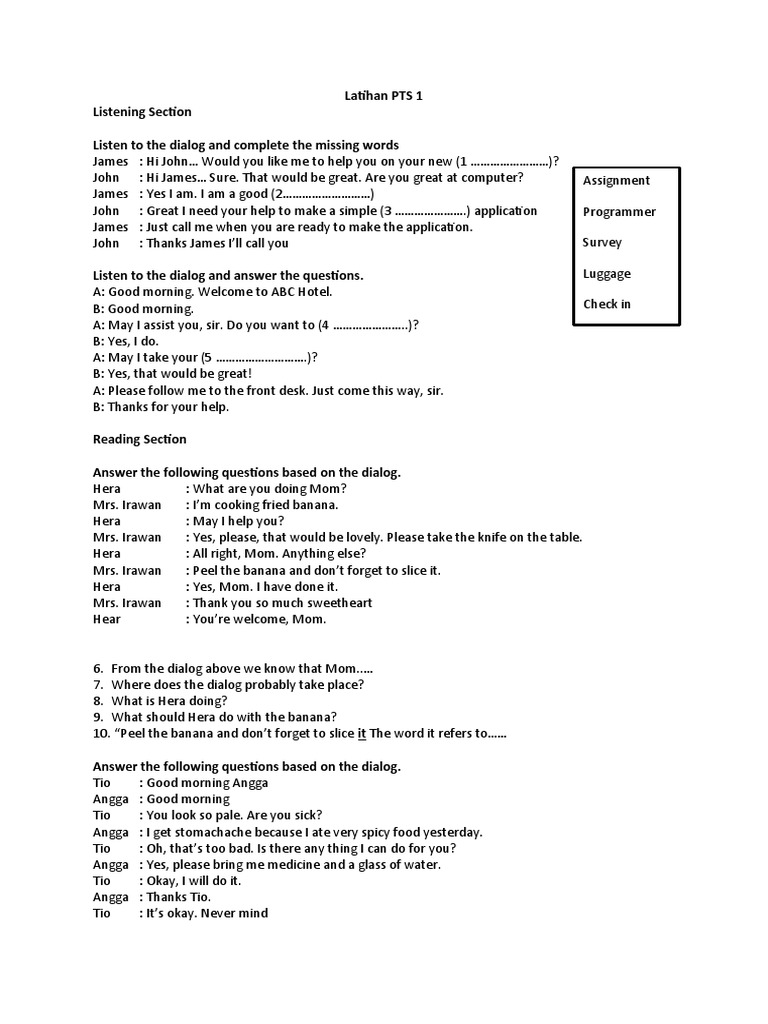 PTS Listening and Reading Practice | PDF