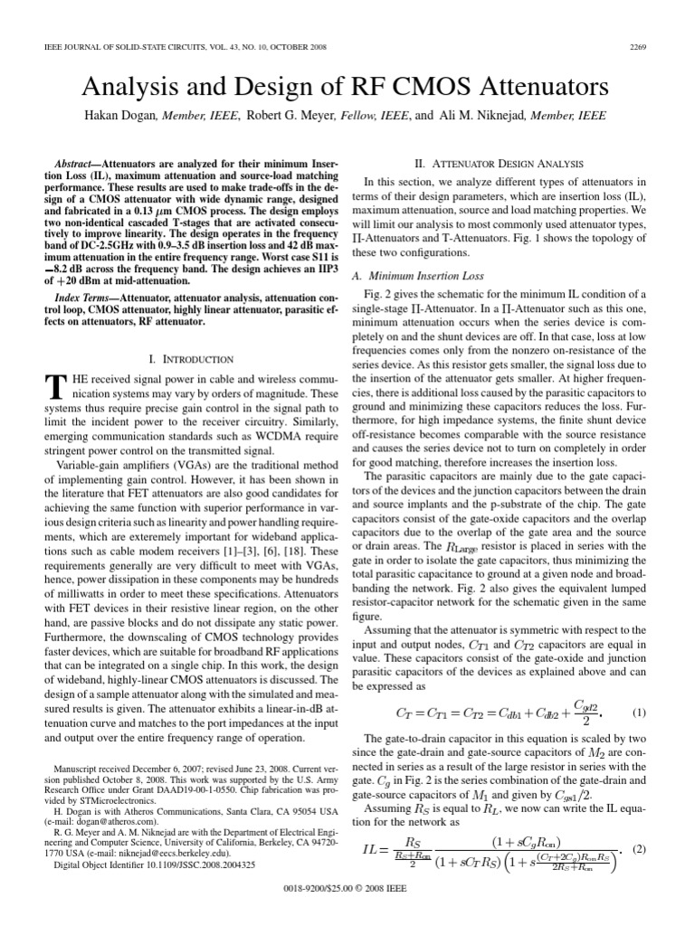 Analysis and Design of RF CMOS aTTENUATORS | PDF | Capacitor ...
