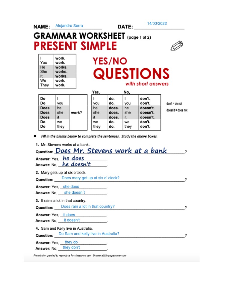 Worksheet Yes No Questions SP | PDF