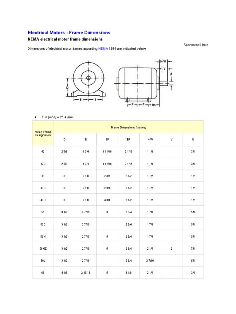 Nema Electrical Motors Frame | PDF | Electric Motor | Electrical ...