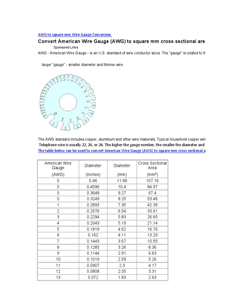 AWG to Square MM Conversion Guide | PDF | Electrical Resistance And ...