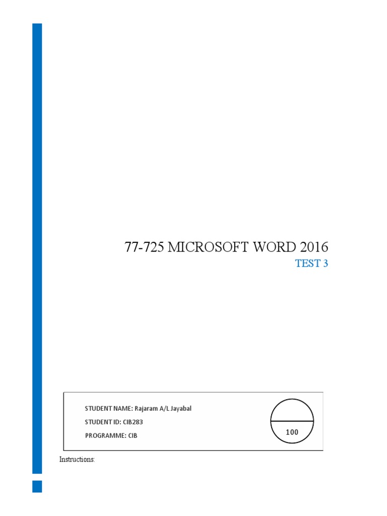 Word Document Test on Microsoft Word 2016 Skills | PDF | Microsoft Word ...