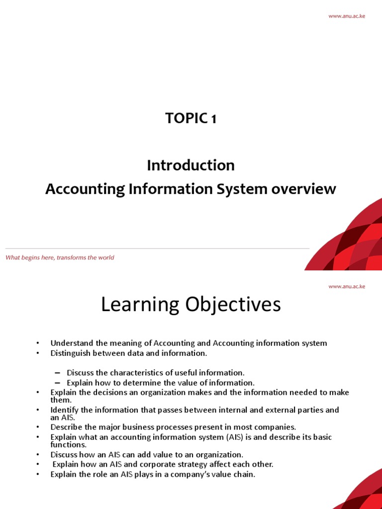 ACC 311 - Topic 1 - AIS Overview | PDF | Information | Information System