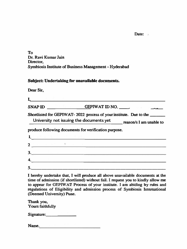 Undertaking for Missing Documents | PDF | Career & Growth