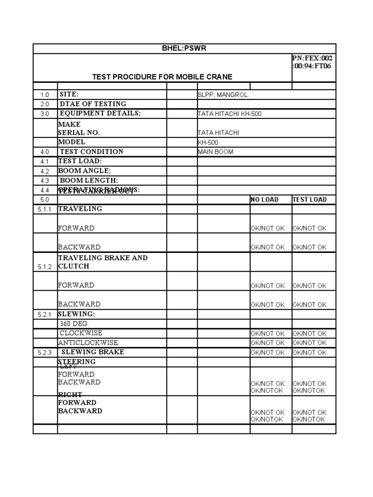 Mobile Crane Test Procedure. | PDF | Crane (Machine) | Machines