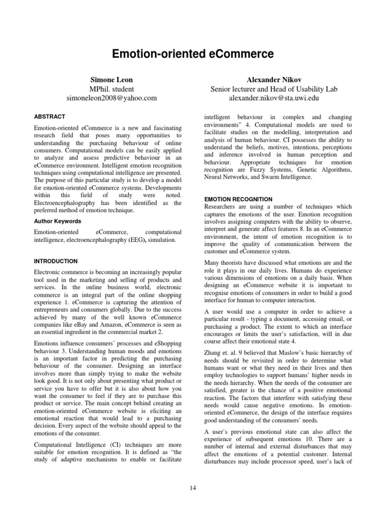 Emotion-Oriented Ecommerce: Mphil. Student Senior Lecturer and Head of ...