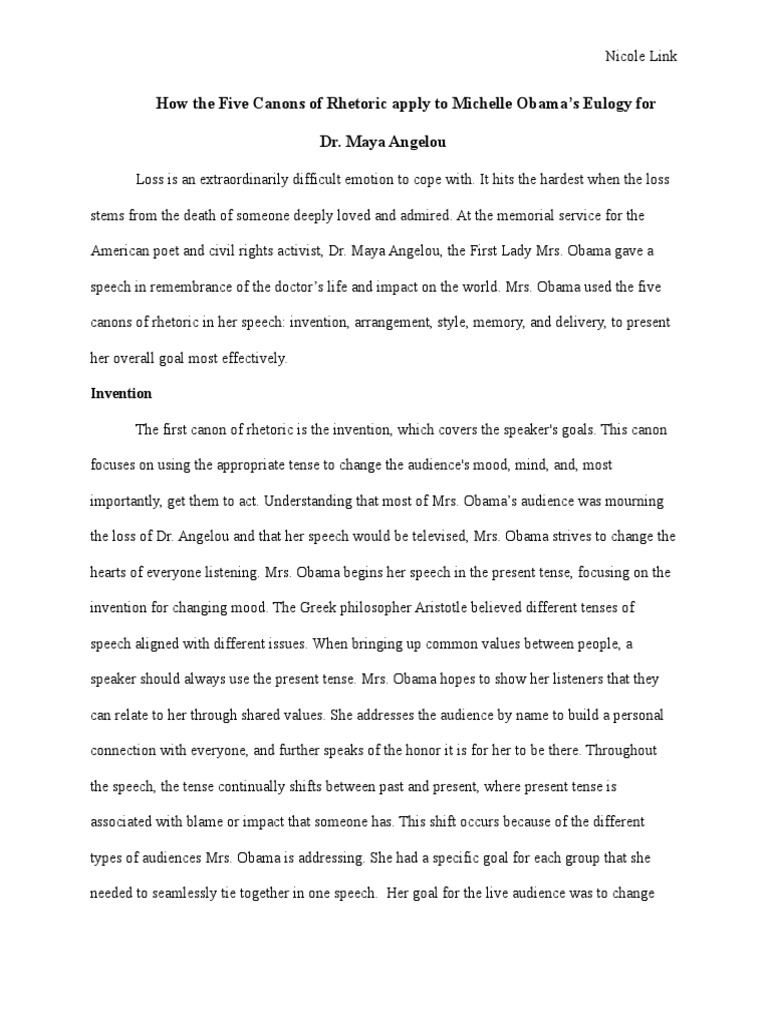 Rhetorical Analysis of Michelle Obama's Eulogy | PDF | Public Speaking ...