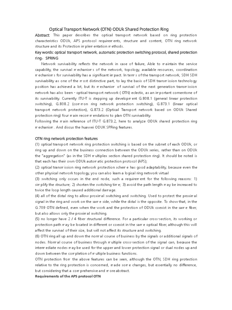 Optical Transport Network Otn Oduk Shared Protection Ring Pdf