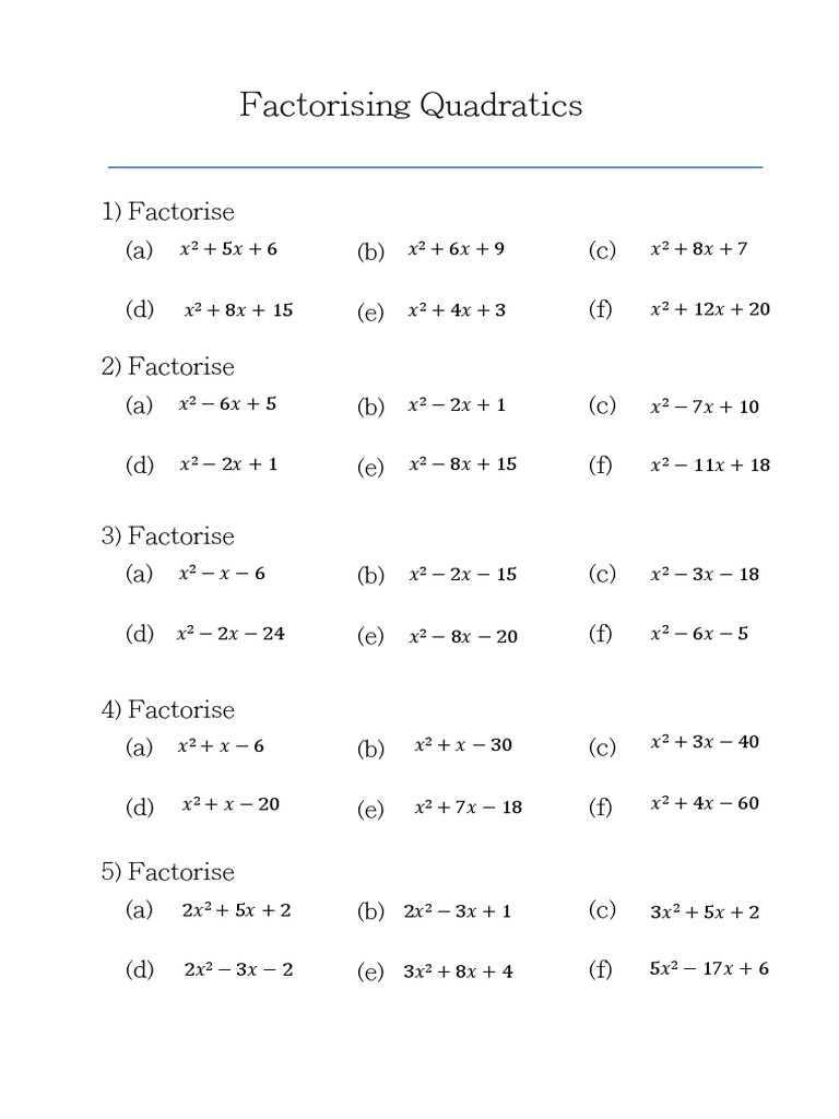 Factorising Quadratic Equations Guide | PDF